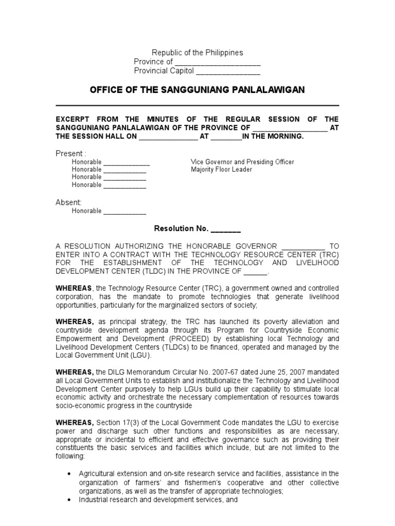 SP Resolution Sample | PDF | Local Government | Employment
