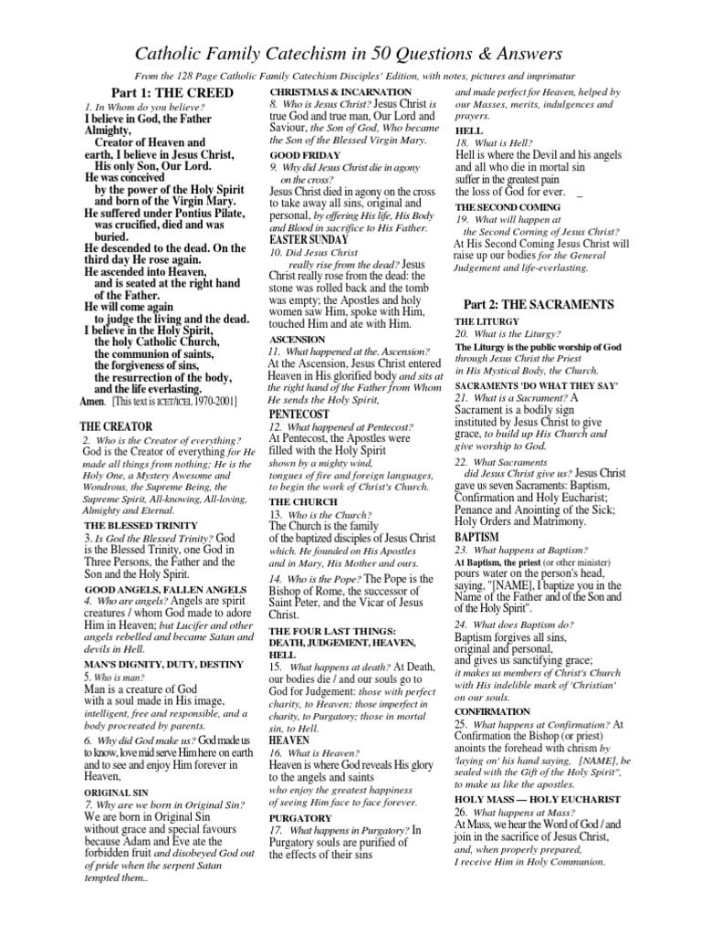 Catholic Family Catechism in 50 Questions and Answers PDF | PDF ...