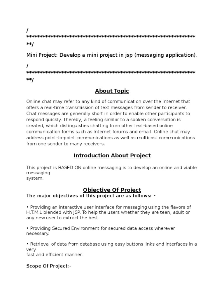 Mini Project: Develop A Mini Project in JSP (Messaging Application ...