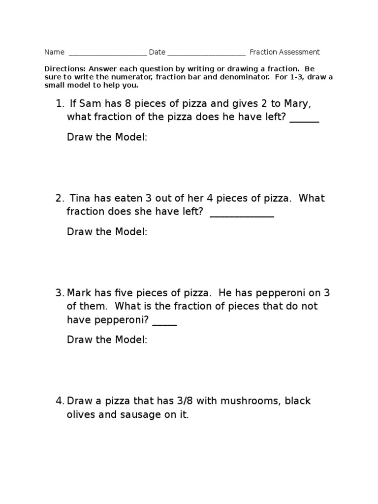 Fraction Pizza Problems Worksheet | PDF | Cooking, Food & Wine | Home ...