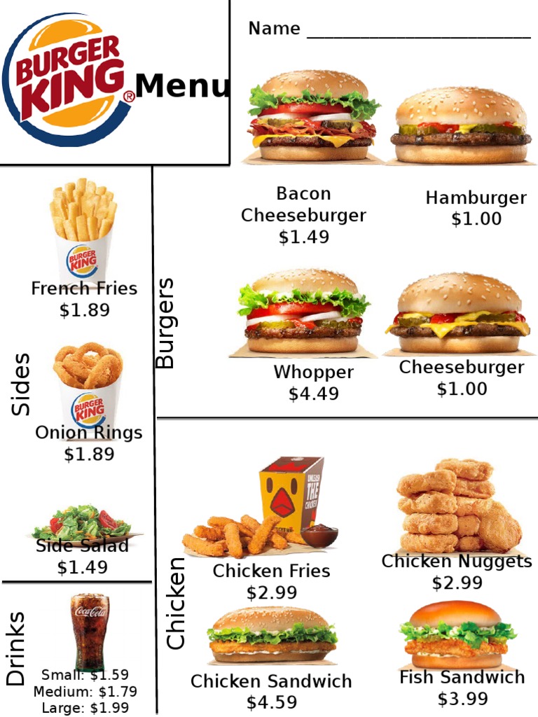 Burger King Math Worksheet | PDF