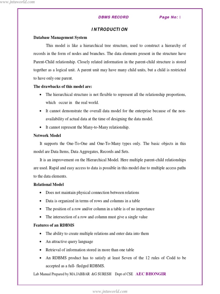 Dbms Lab Manual | PDF | Relational Database | Databases