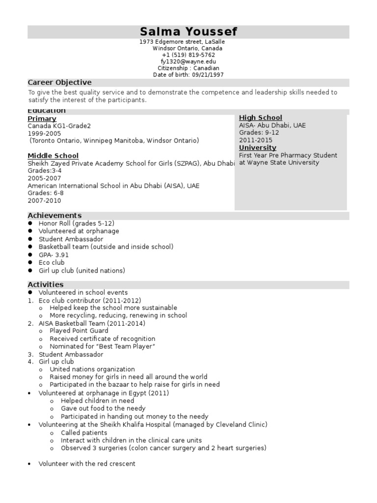 Salma Youssef CV | PDF | Career & Growth | Wellness