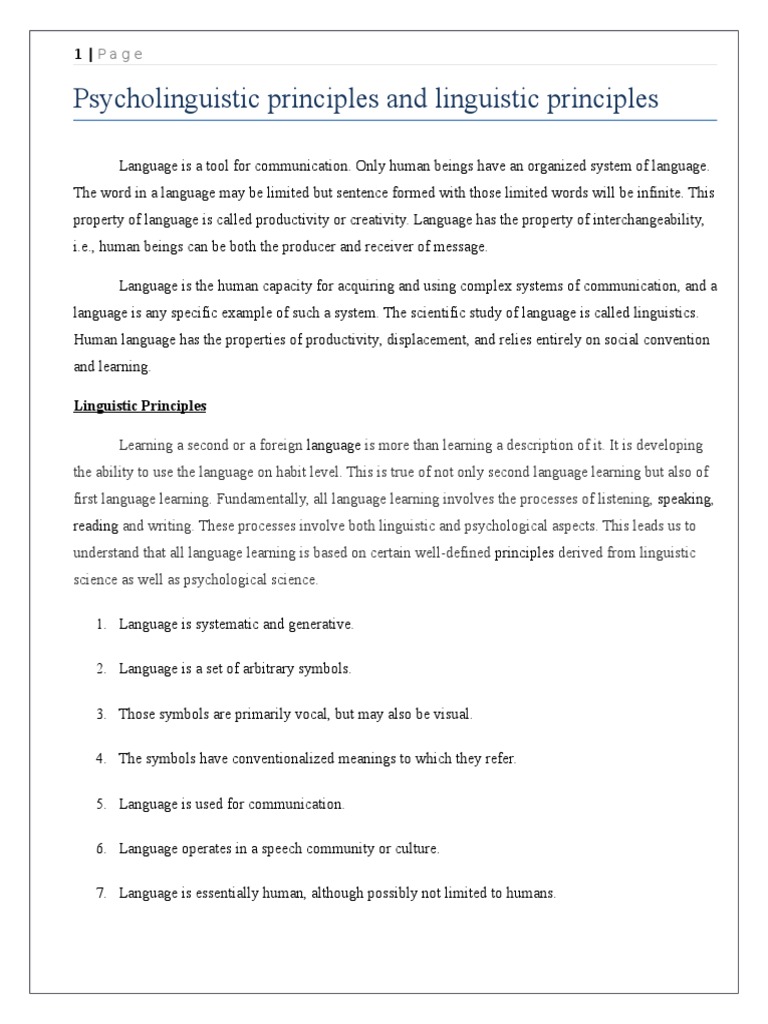 Psycholinguistic Principles and Linguistic Principles | PDF | Language ...