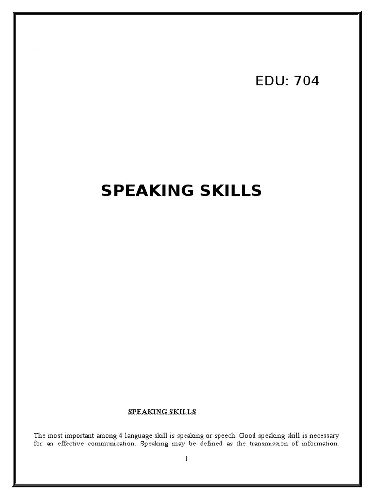 Speaking Skills | PDF | English Language | Stress (Linguistics)