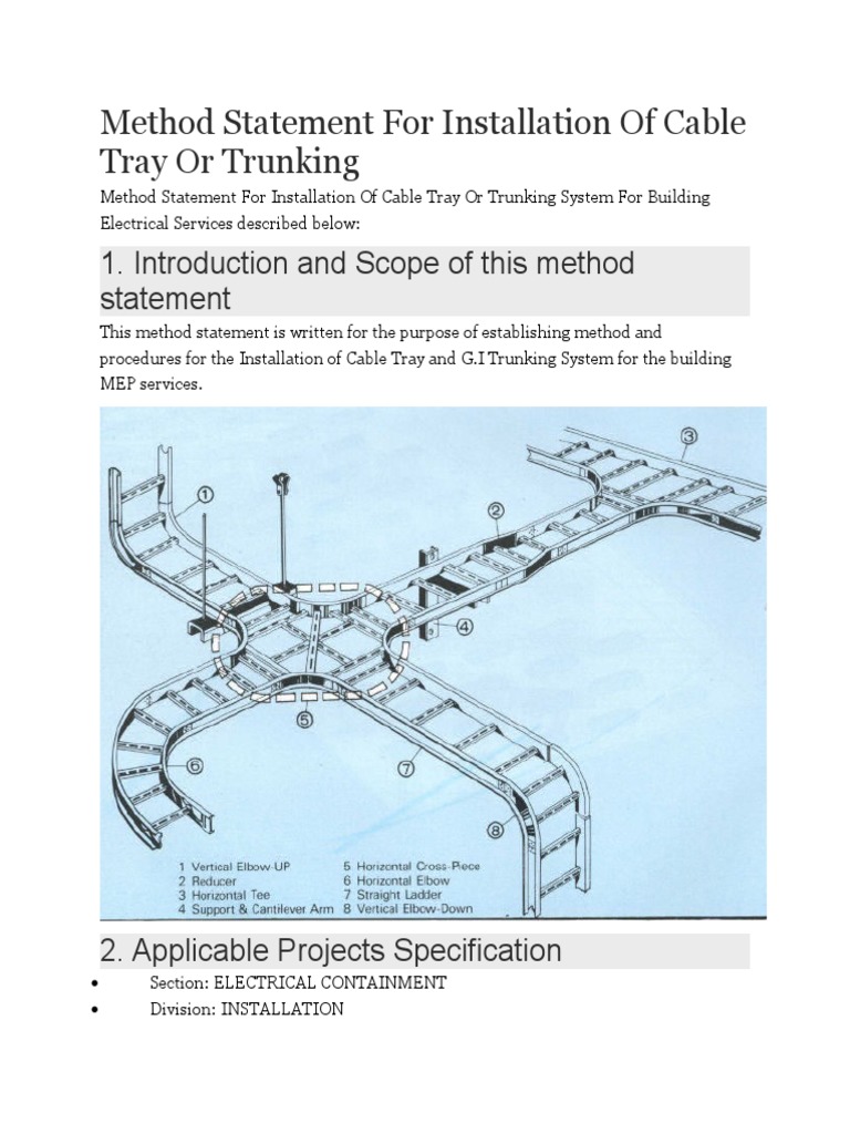 Cable Tray Method Statement | PDF | Cable | Specification (Technical ...