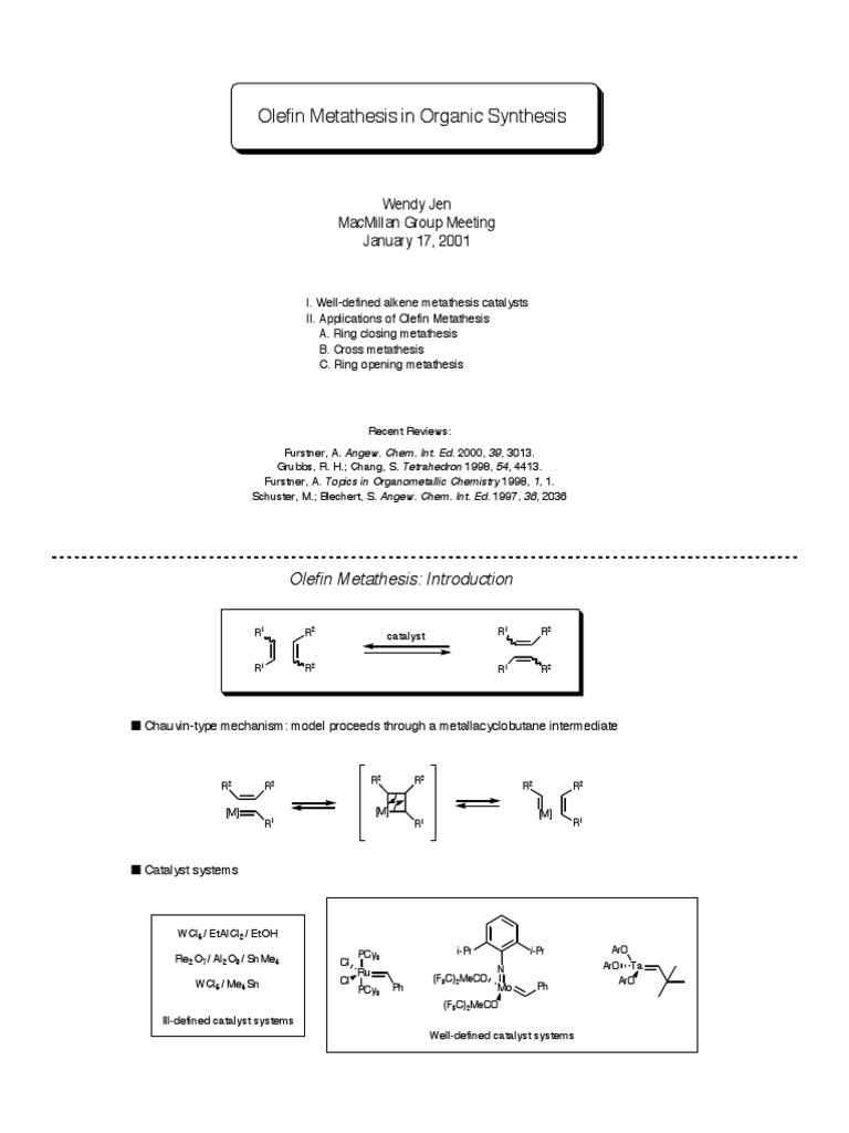 Olefin Metathesis in Organic Synthesis | PDF | Alkene | Chemical Reactions