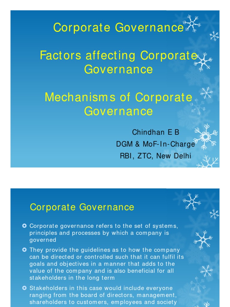 Regulation and Corporate | Corporate Governance | Governance