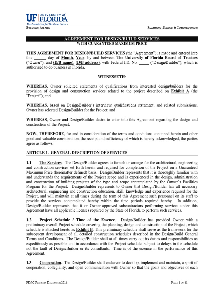 Design & Build Contract Sample | PDF | General Contractor | Leadership ...