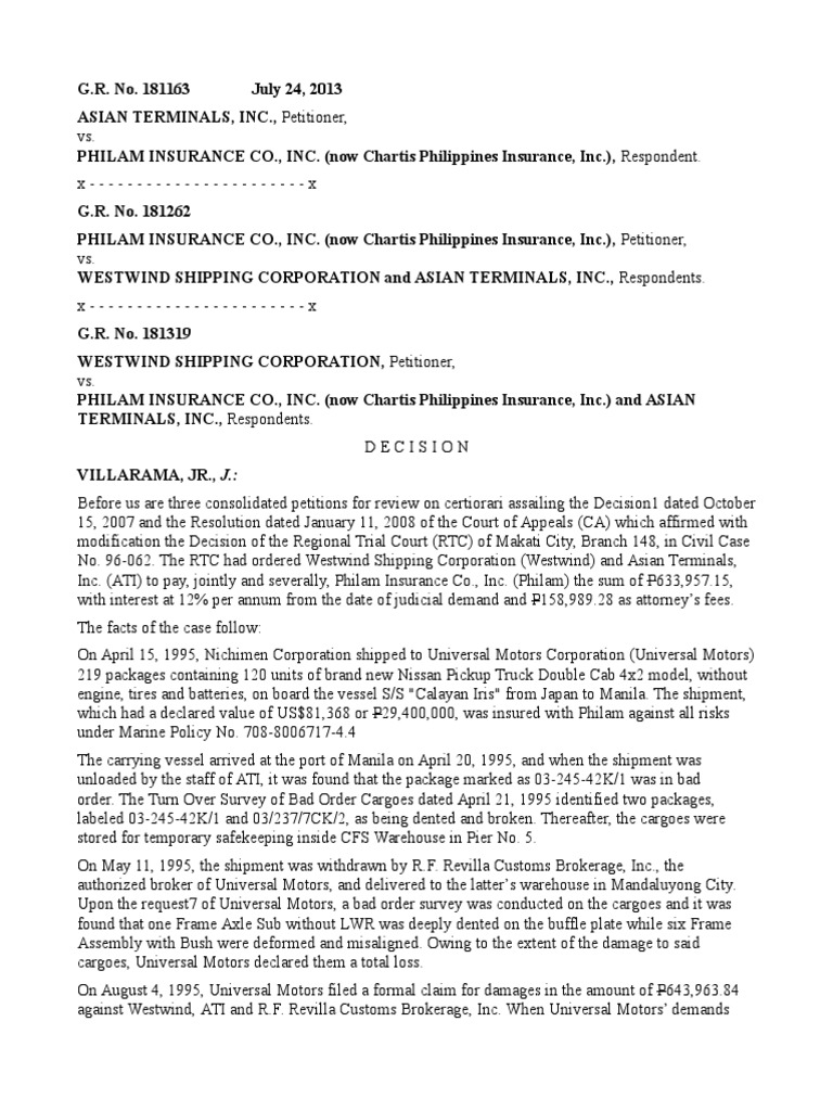 Asian Terminals vs. Philam Insurance | PDF | Letter Of Credit ...