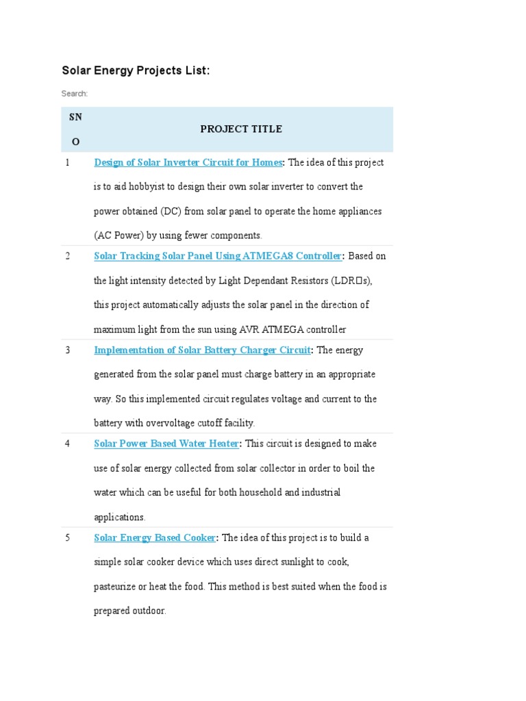 Solar Energy Projects List | PDF | Solar Energy | Solar Panel