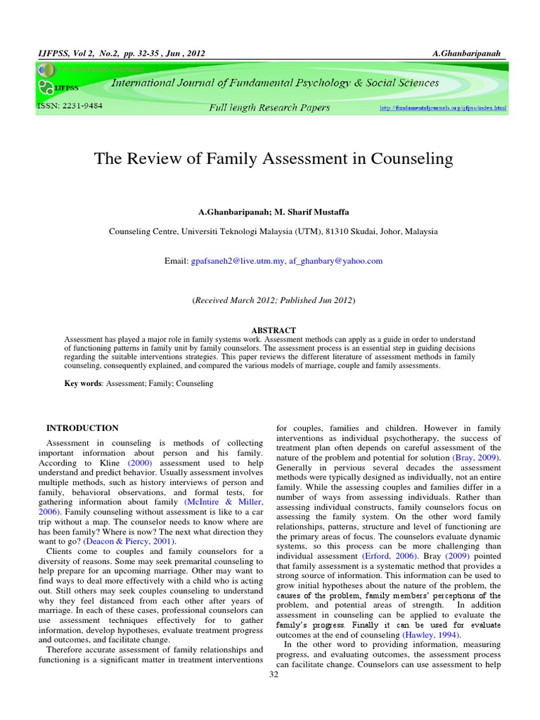 Assessing the Family Unit: A Review of Key Models and Methods of Family ...