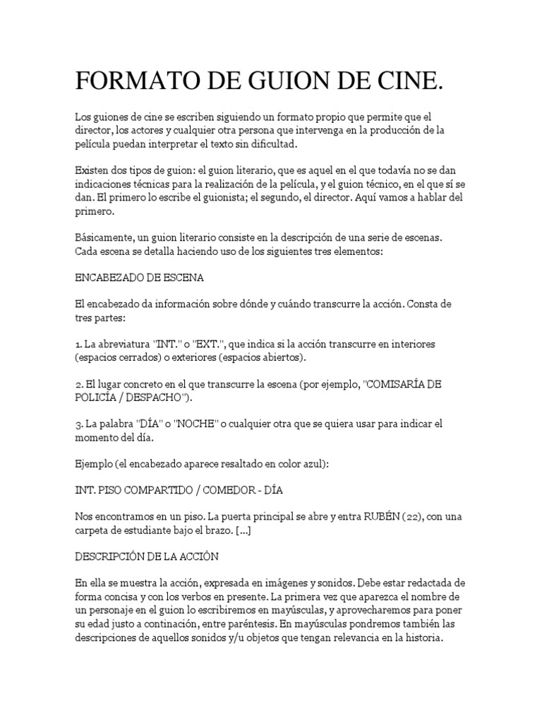 Formato estándar para la escritura de guiones cinematográficos | PDF ...