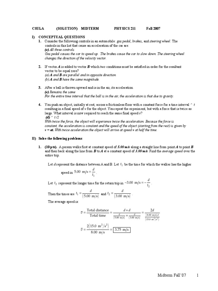 Sol Midterm F 07 | PDF | Acceleration | Force