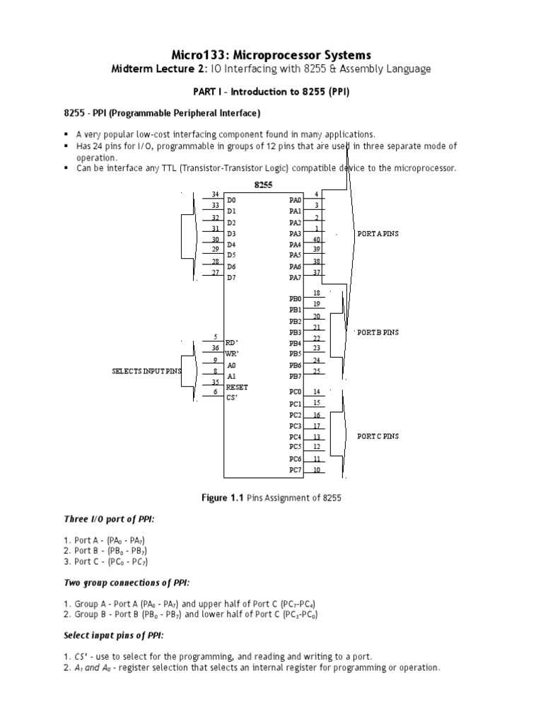 Micro 133 Midterm Lecture 2 - IO Interfacing With 8255 & Assembly ...