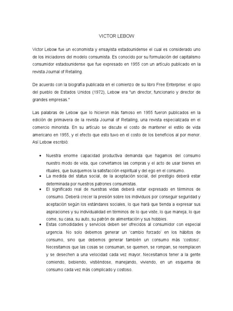 Victor Lebow | PDF | Consumo (economía) | Ciencias económicas
