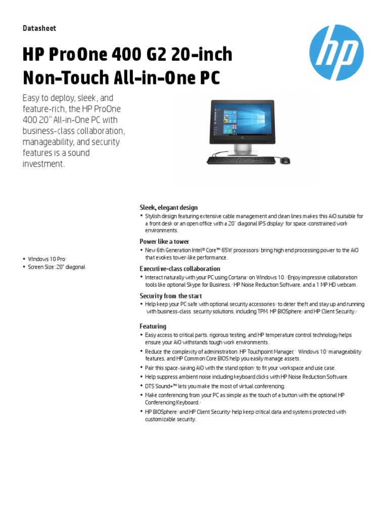 HP Proone 400 G2 20-Inch Non-Touch All-In-One PC | PDF