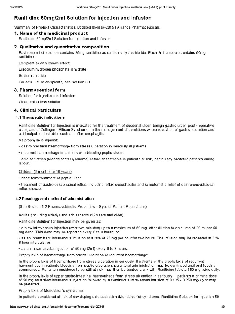 Ranitidine 50mg - 2ml Solution For Injection and Infusion - (EMC) Print ...