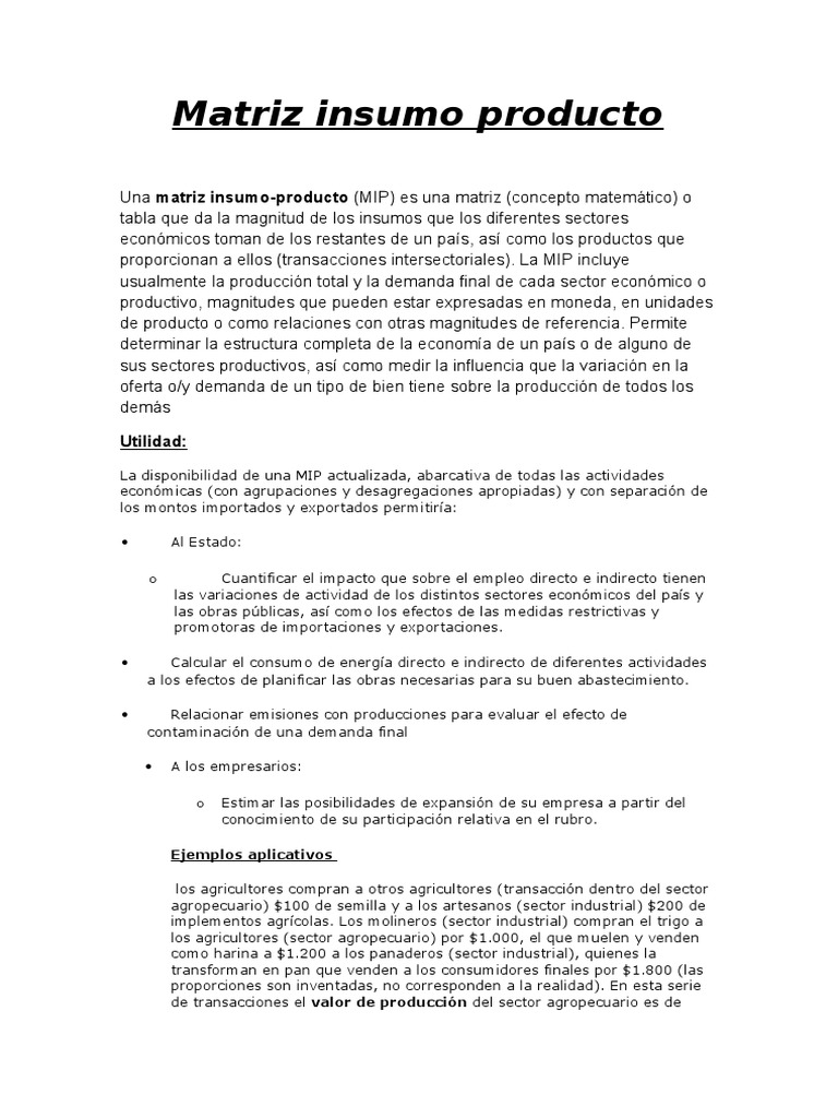 Matriz Insumo Producto | PDF | Valor añadido | Ciencias económicas