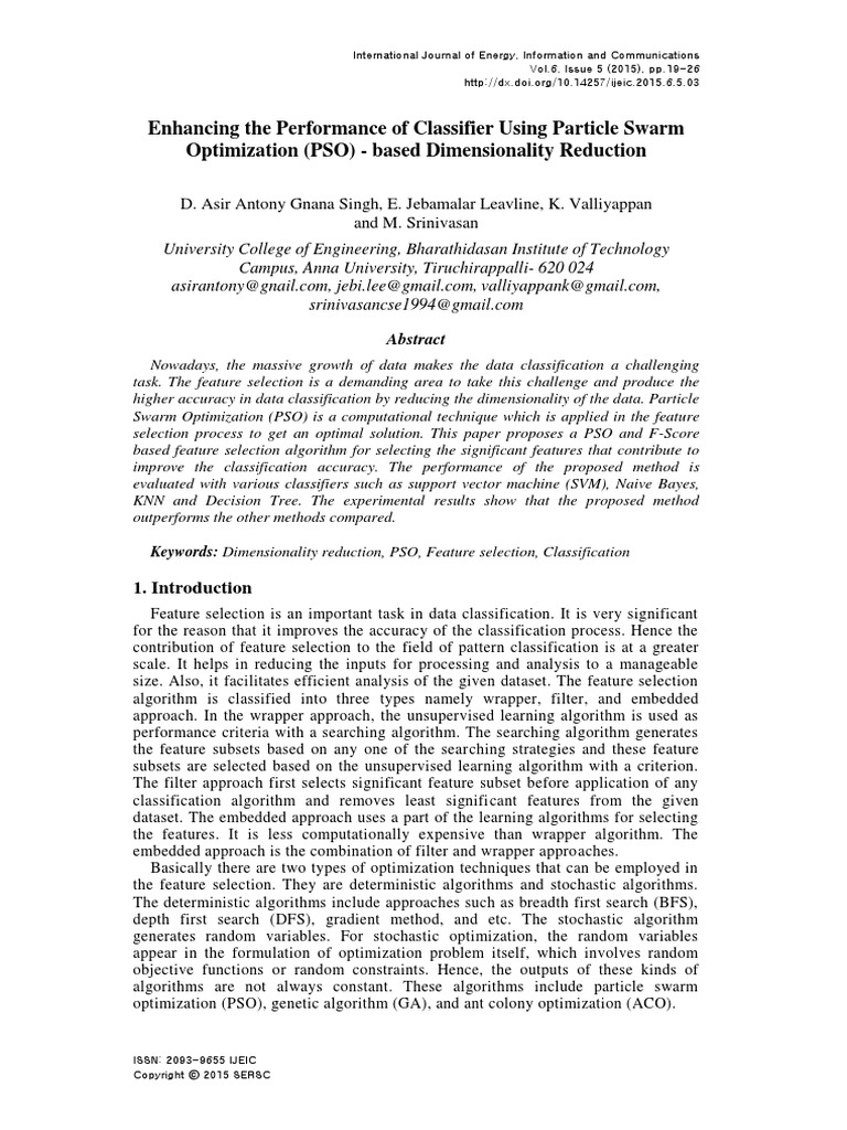 Enhancing The Performance Of Classifier Using Particle Swarm Optimization Pso Based