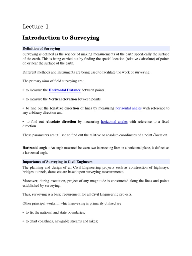 1.introduction To Surveying | PDF | Surveying | Civil Engineering