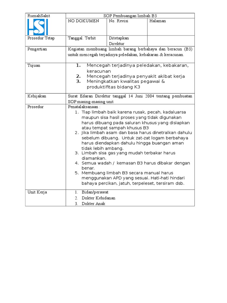 SOP Pembuangan Limbah B3 | PDF