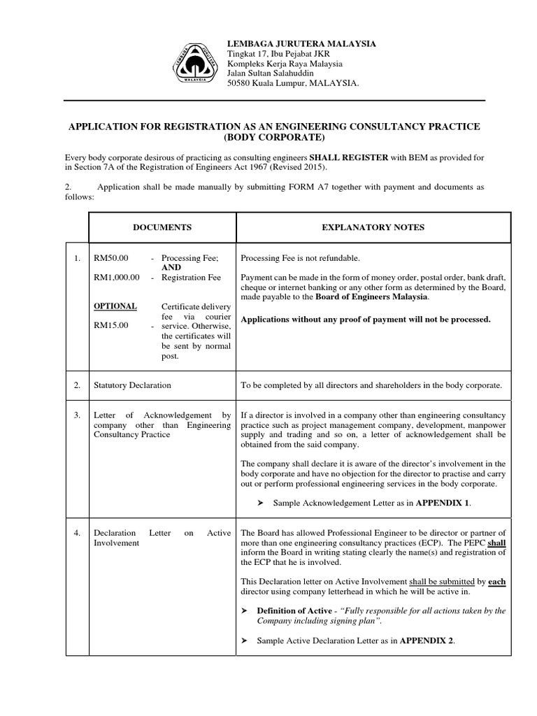 Application For Registration As An Engineering Consultancy Practice ...