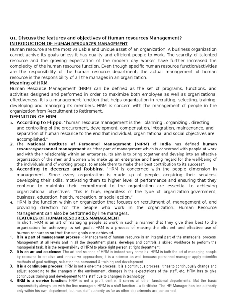 Features and Objectives of Human Resources Management | Resource ...