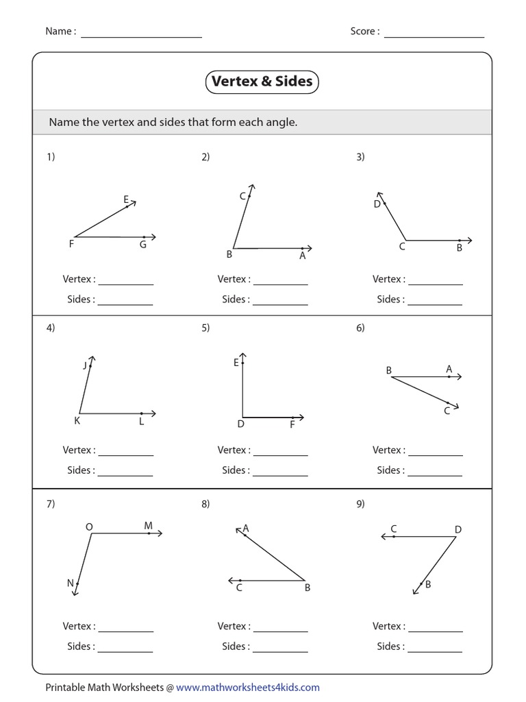 Vertex & Sides: Name The Vertex and Sides That Form Each Angle | PDF