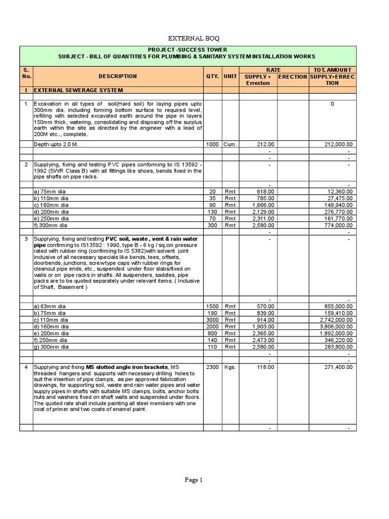 Plumbing External Boq | PDF | Pipe (Fluid Conveyance) | Building Technology