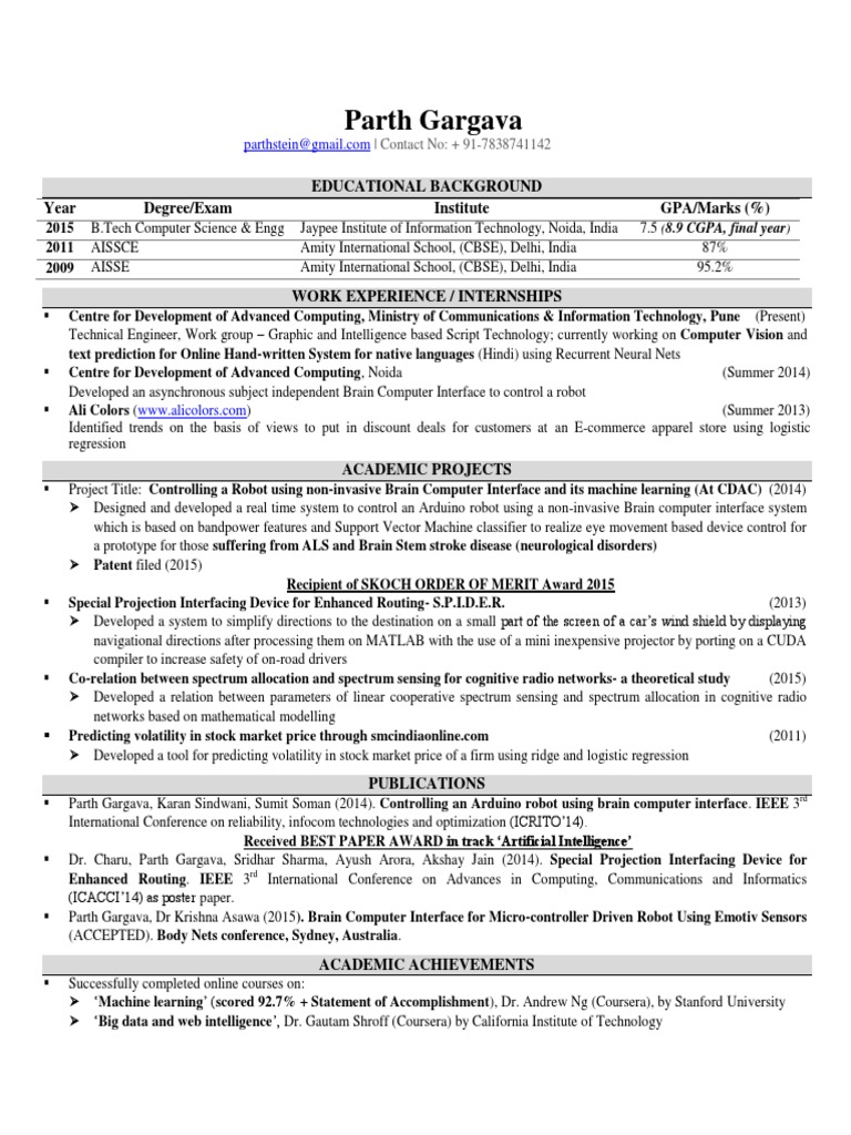 Resume Parth | PDF | Computing And Information Technology | Science