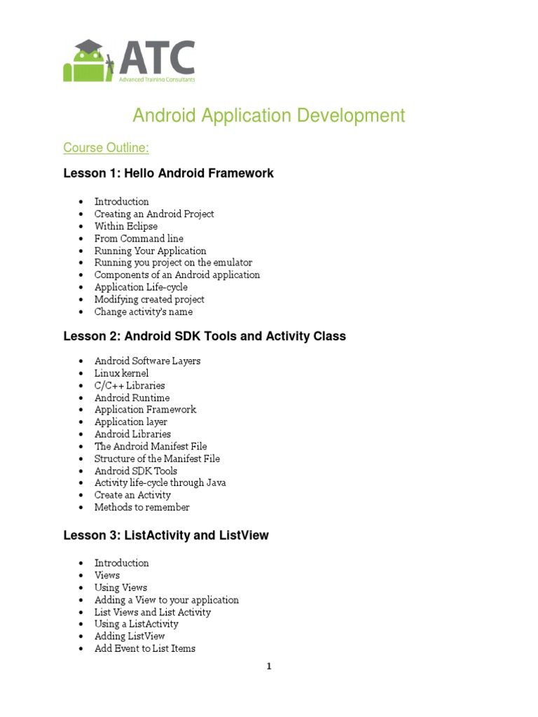 Android Application Development - Course Outline | PDF | Android (Operating System) | Menu ...