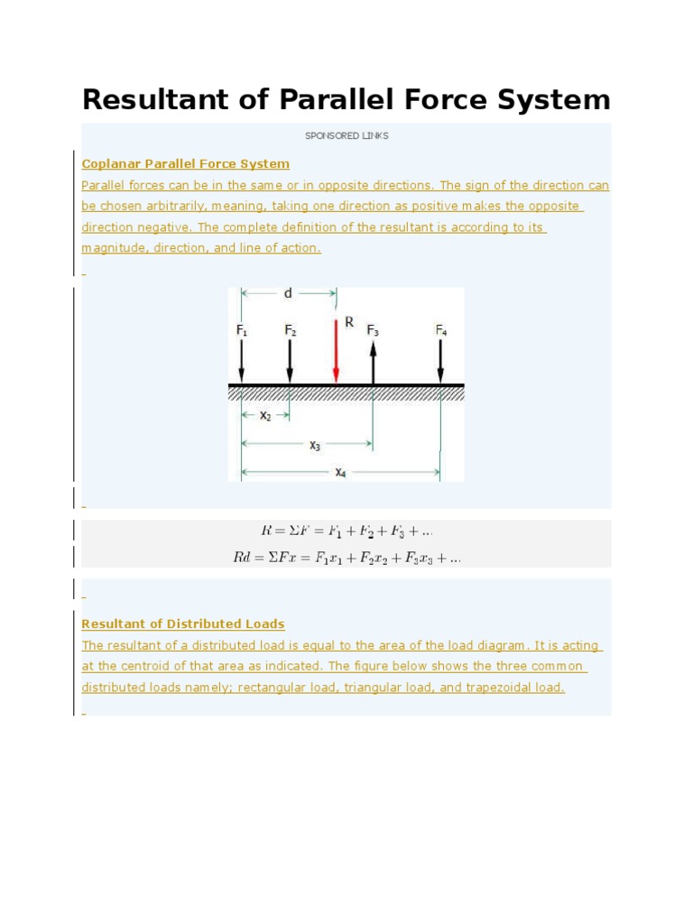 Resultant of Parallel Force Systems | PDF | Norm (Mathematics) | Force