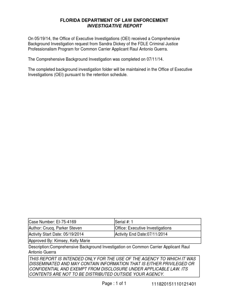 Raul Guerra Fdle Report | PDF | Security | Social Institutions