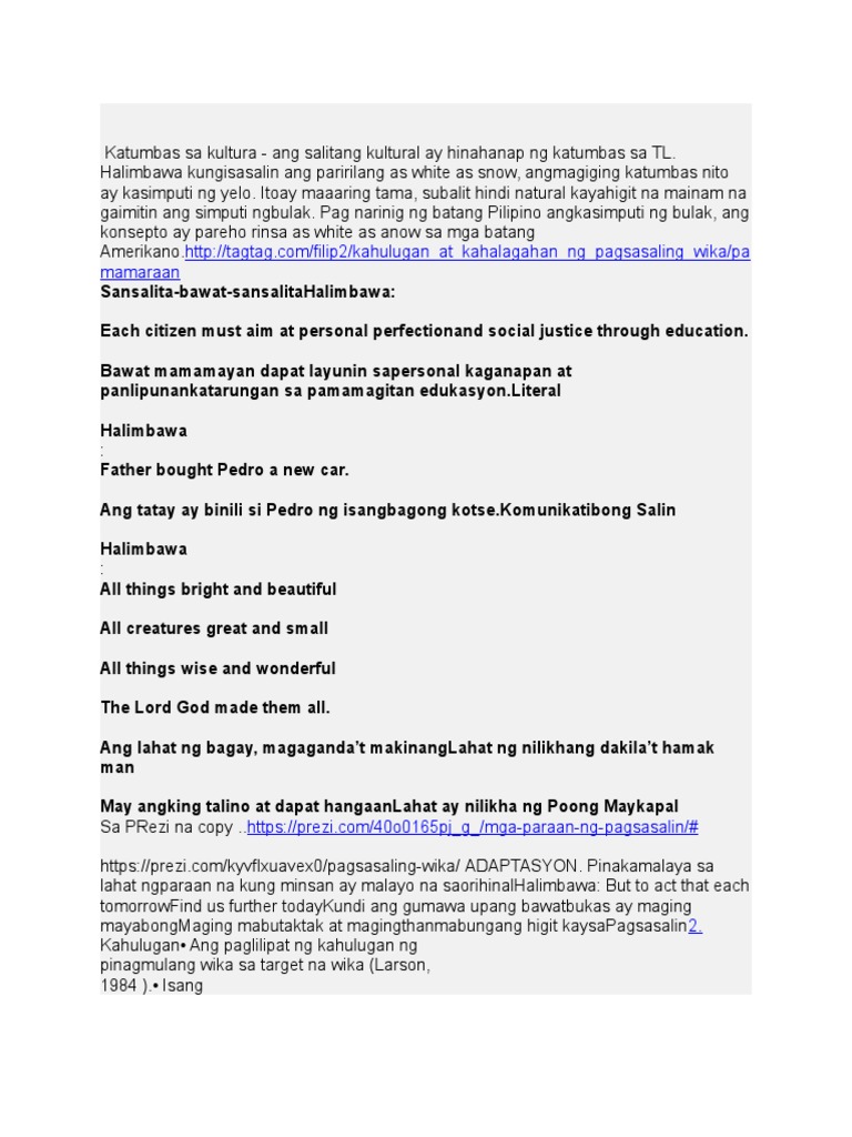 Katumbas Sa Kultura Pagsasalin | PDF