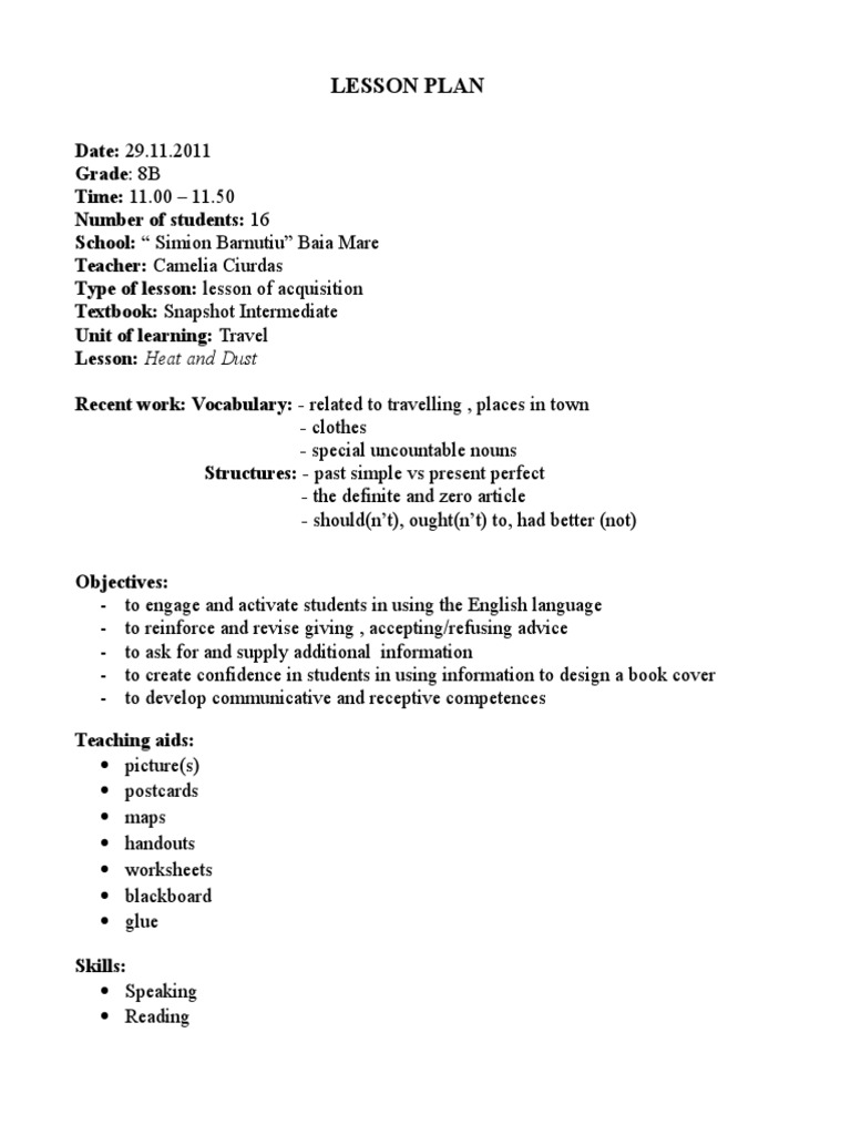 VIII B Lesson Plan | PDF | Lesson Plan | Languages