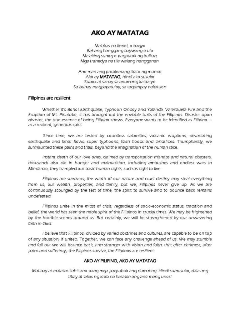 Ako Ay Pilipino | PDF | Patience | Philippines