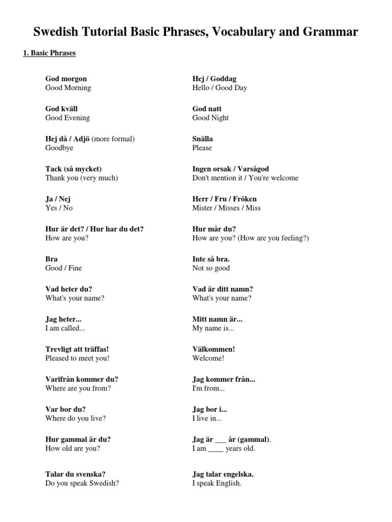 Swedish Basics | PDF