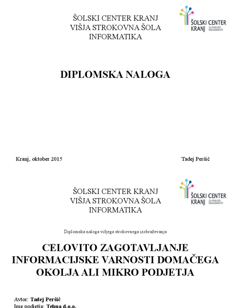 Diplomska Naloga IT Varnost in Zaščita (Prezentacija) | PDF