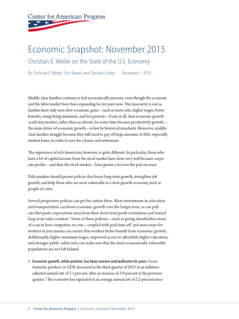 U.S. Economic Snapshot: November 2015 | PDF | Household Debt | Recession