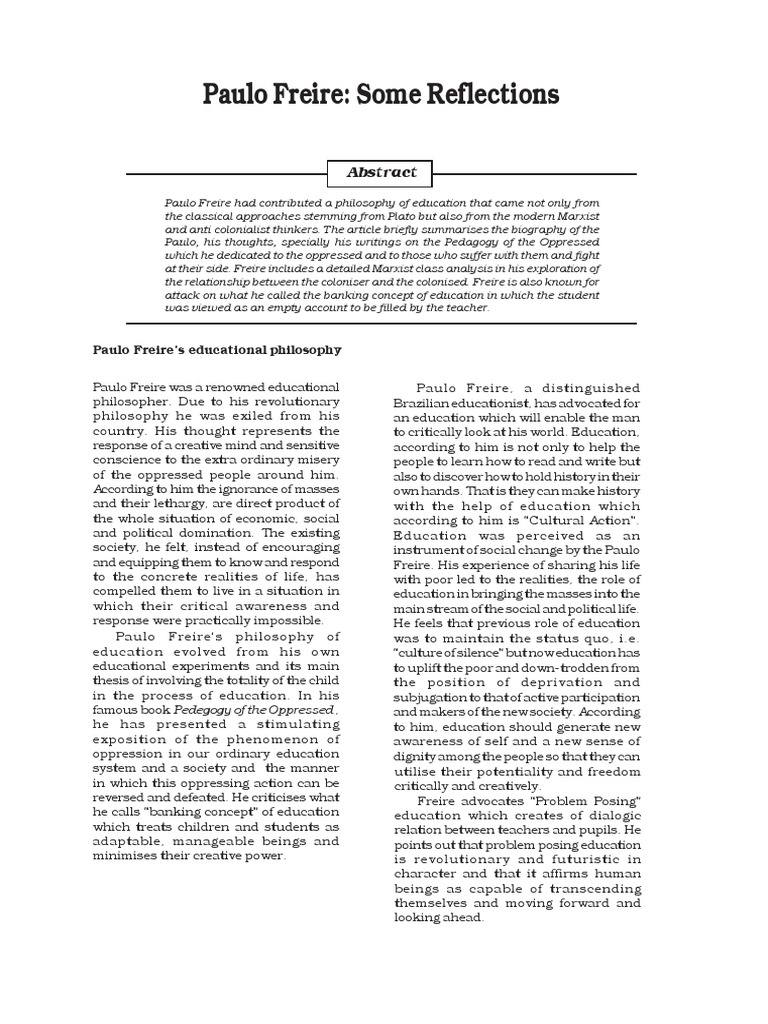 Paulo Freire's Revolutionary Philosophy of Education for Liberation and ...