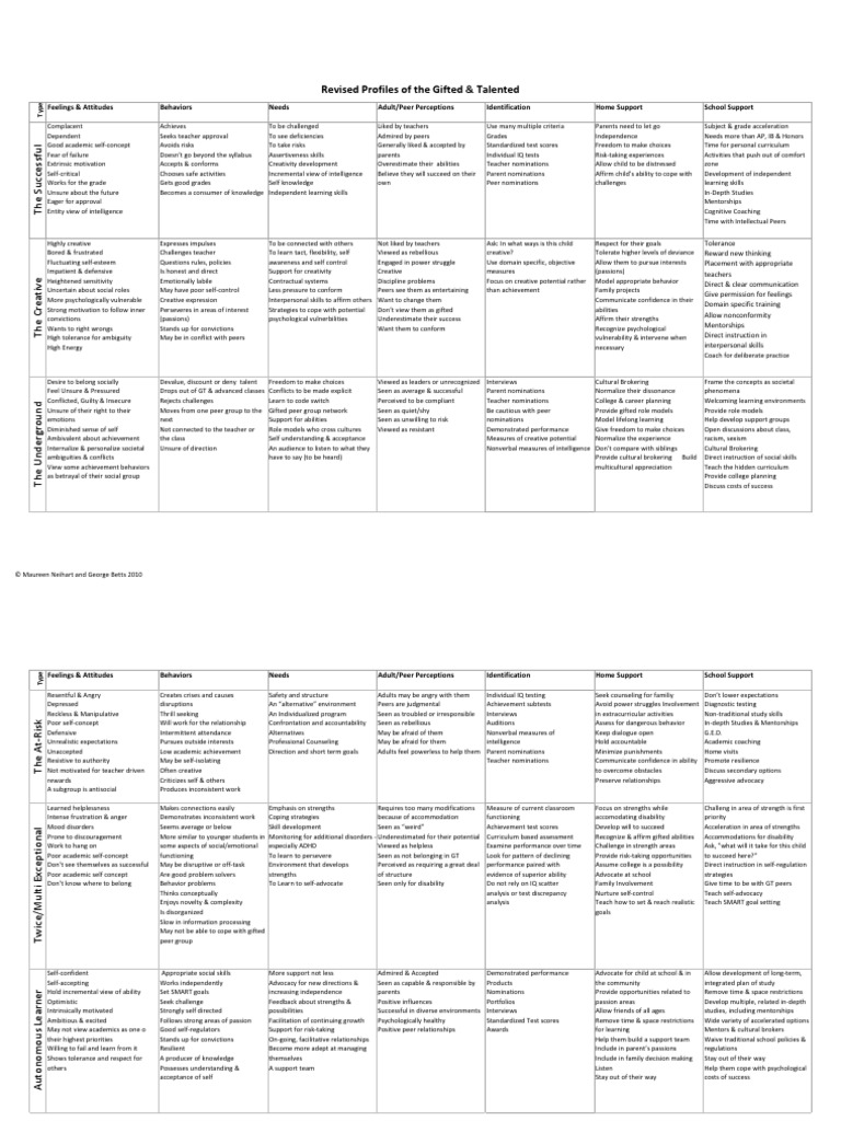 Revised Profiles of Gifted Learners | PDF | Intellectual Giftedness ...