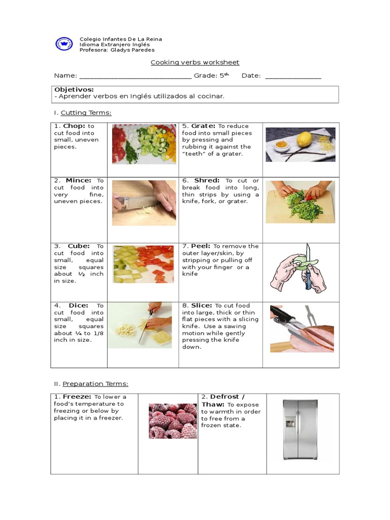 Cooking Verbs Worksheet | PDF | Grilling | Oven