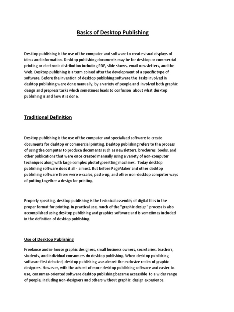 Basics of Desktop Publishing | PDF | Microsoft Word | Page Layout