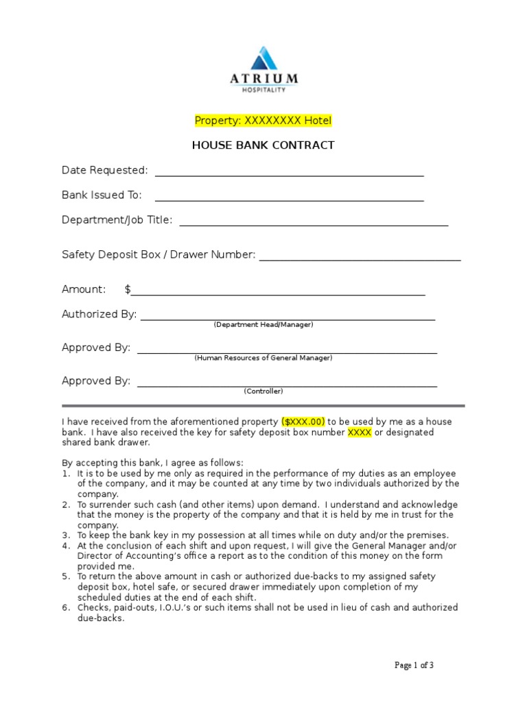 ACCTG CASH001 5-15 - Bank Contract and Cash Handling Policy Forms | PDF ...