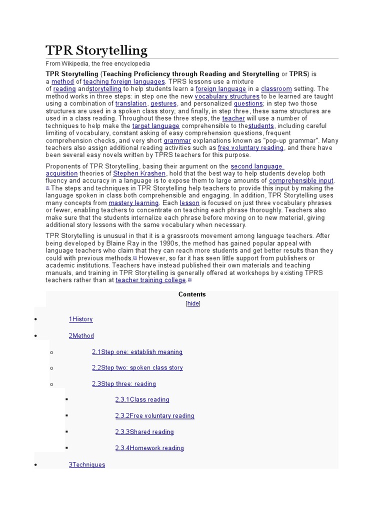 TPR Storytelling | Download Free PDF | Human Communication | Teaching