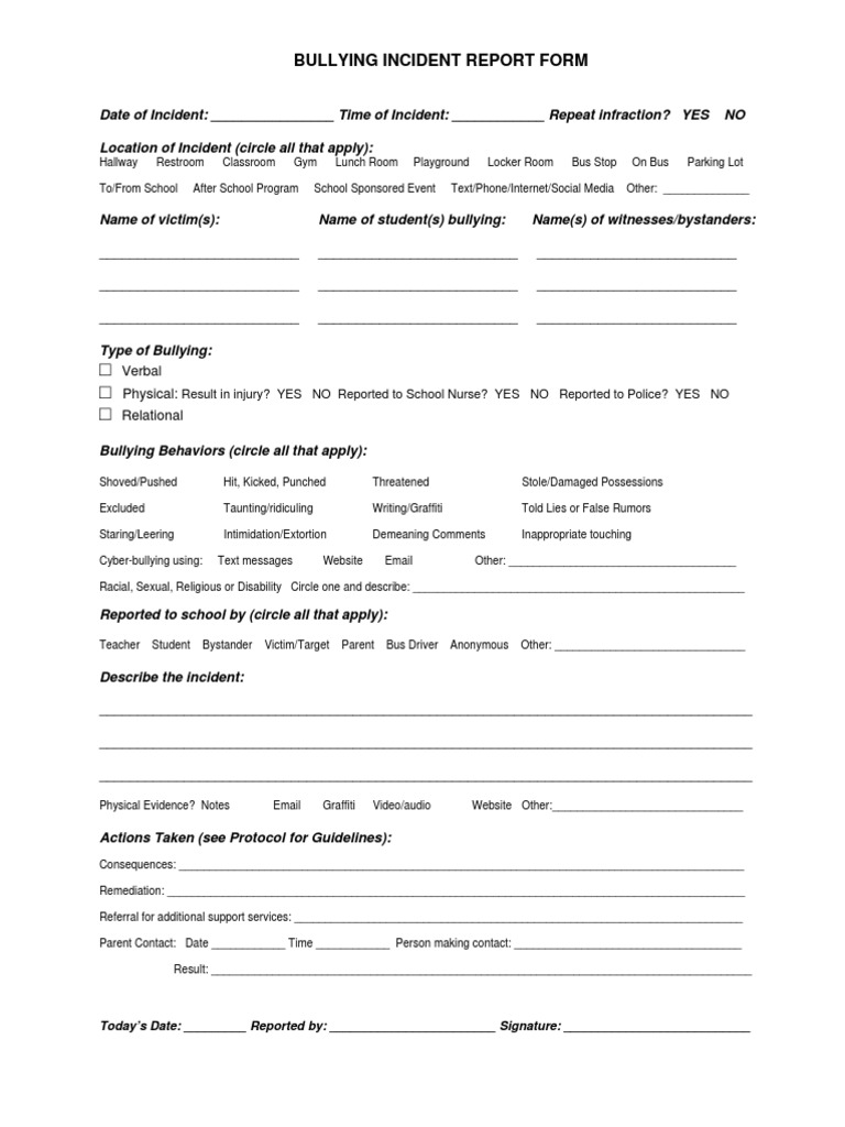 Bullying Incident Report Form | PDF | Games & Activities