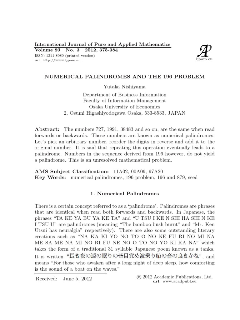 Palindromes | PDF | Teaching Mathematics | Science