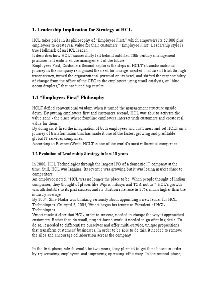 Leadership Implication For Strategy at HCL | PDF | Strategic Management ...