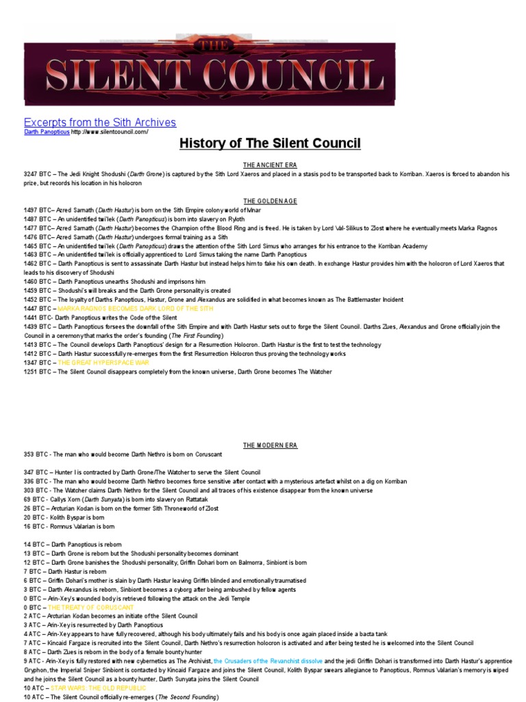 The History and Reemergence of the Silent Sith Council: From Ancient ...